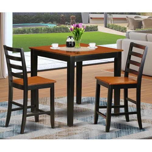 East West Furniture PBFA3-BLK-W 3 Piece Counter Height Dining Set for Small Spaces Contains a Square Dining Room Table and 2 Wooden Seat Chairs, 36x36 Inch, Black & Cherry