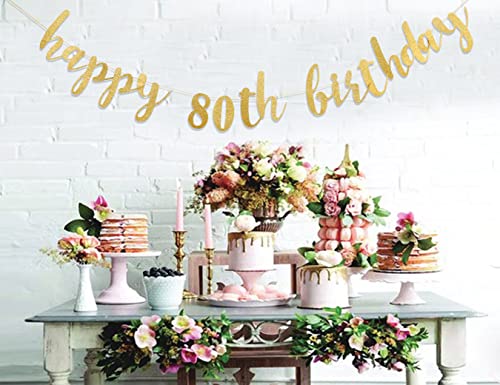 Happy 80th Birthday Banner - 80th Birthday Banner,80 Banner Gold,80th Anniversary Banner Gold,80th Birthday Banner for Women/men,happy 80th Birthday Banner Party Decorations