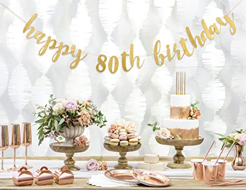 Happy 80th Birthday Banner - 80th Birthday Banner,80 Banner Gold,80th Anniversary Banner Gold,80th Birthday Banner for Women/men,happy 80th Birthday Banner Party Decorations