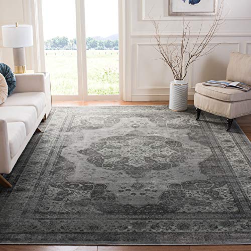 SAFAVIEH Vintage Collection Area Rug - 10' x 14', Grey & Multi, Oriental Traditional Distressed Viscose Design, Ideal for High Traffic Areas in Living Room, Bedroom (VTG158-770)