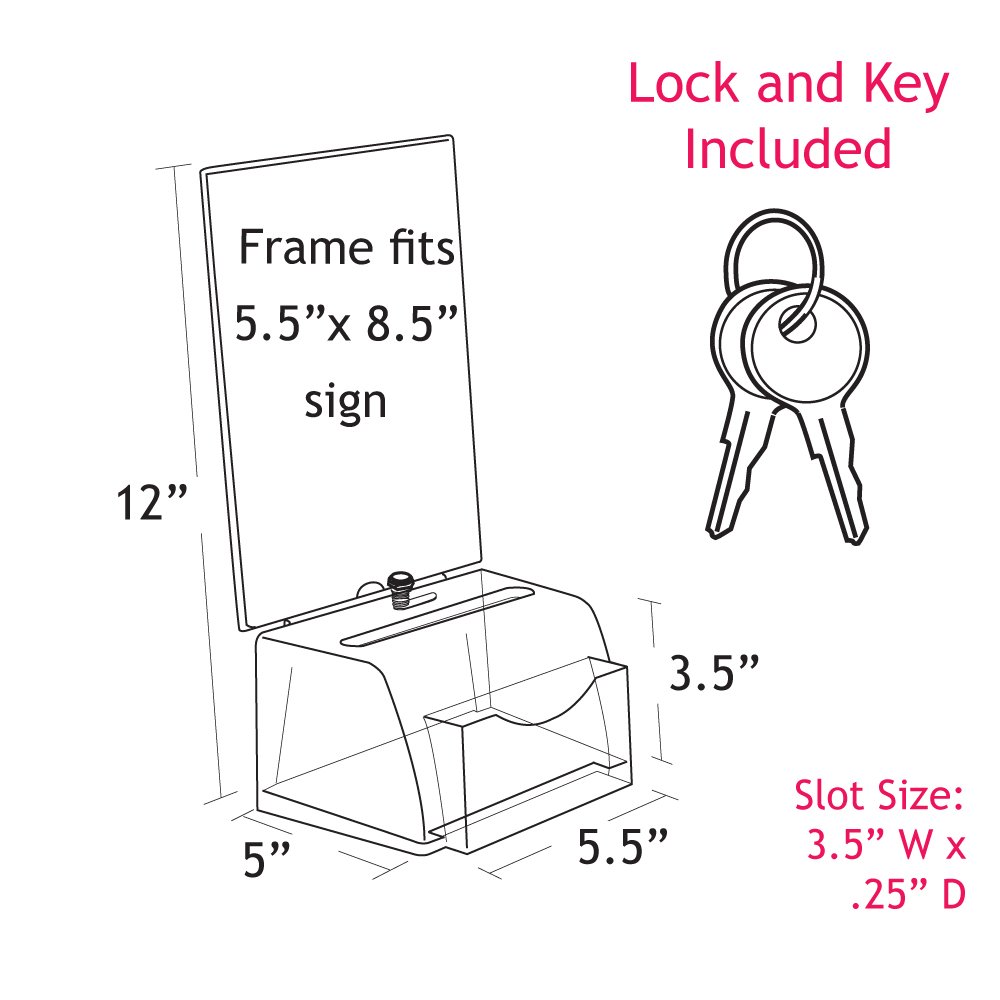 Azar 206008 Small Molded Suggestion Box with Pocket Lock and Key, Clear