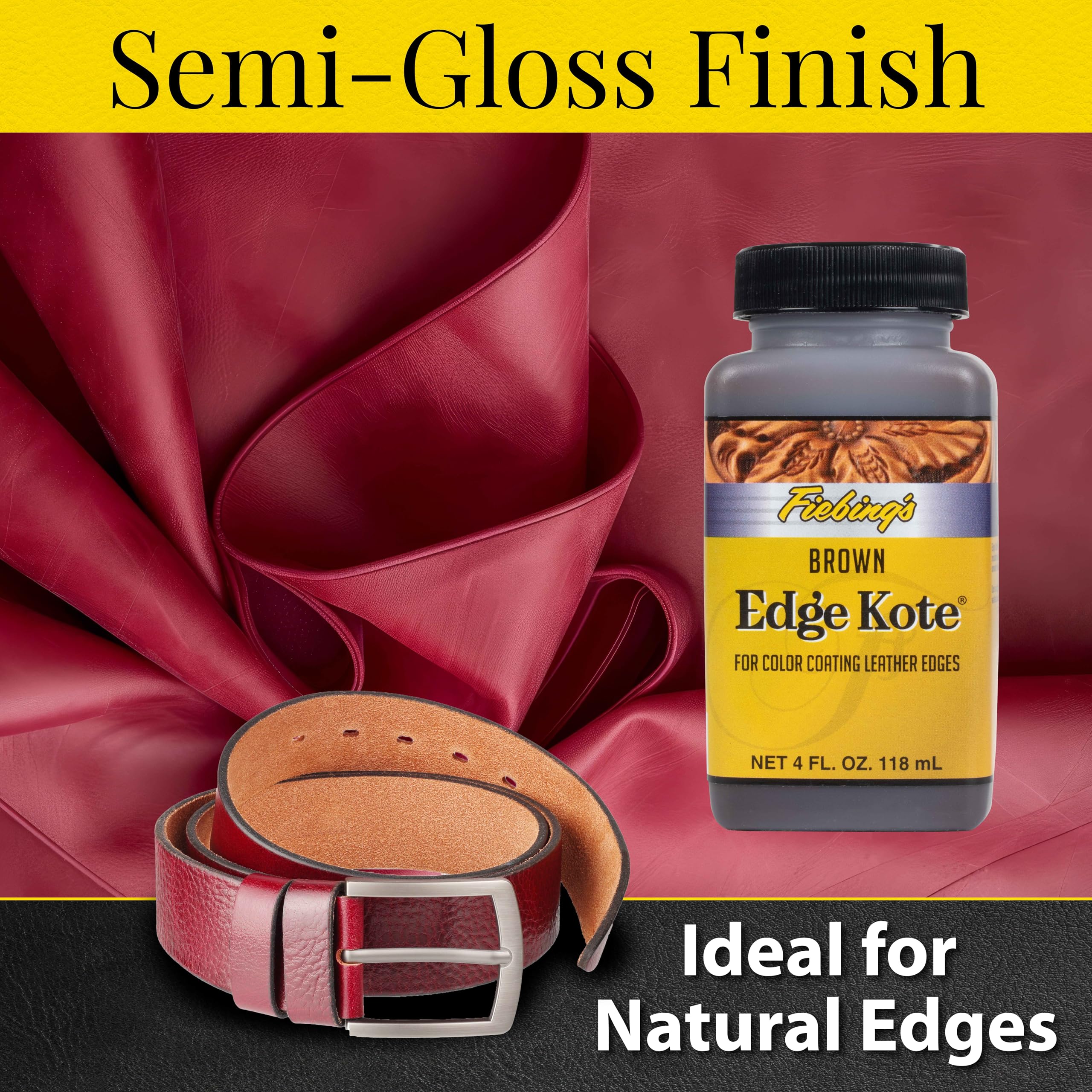 Fiebing's Edge Kote (4oz, Brown) - Leather Edge Paint for Shoes, Furniture, Purses, Couches, Belts - Flexible, Water Resistant, Semi Gloss Color Coating Leather Dye to Protect Natural Edges