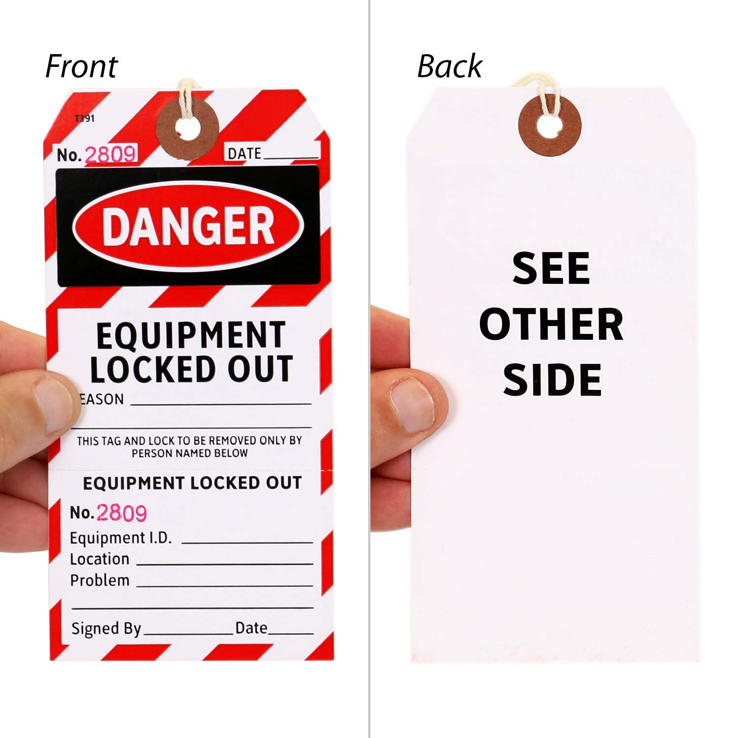 SmartSign Danger - Equipment Locked Out Tag with String Tear Stub | 2.875" x 5.75" Cardstock, Pack of 100