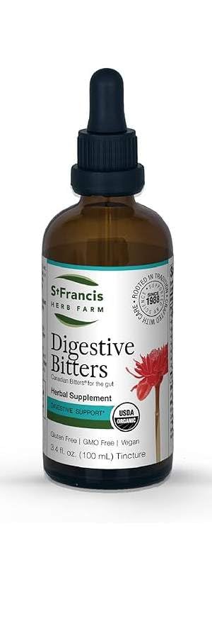St. Francis Herb Farm - Digestive Bitters 100ml - Herbal Supplements - Organic, Non GMO, Vegan, Gluten Free, Dairy Free