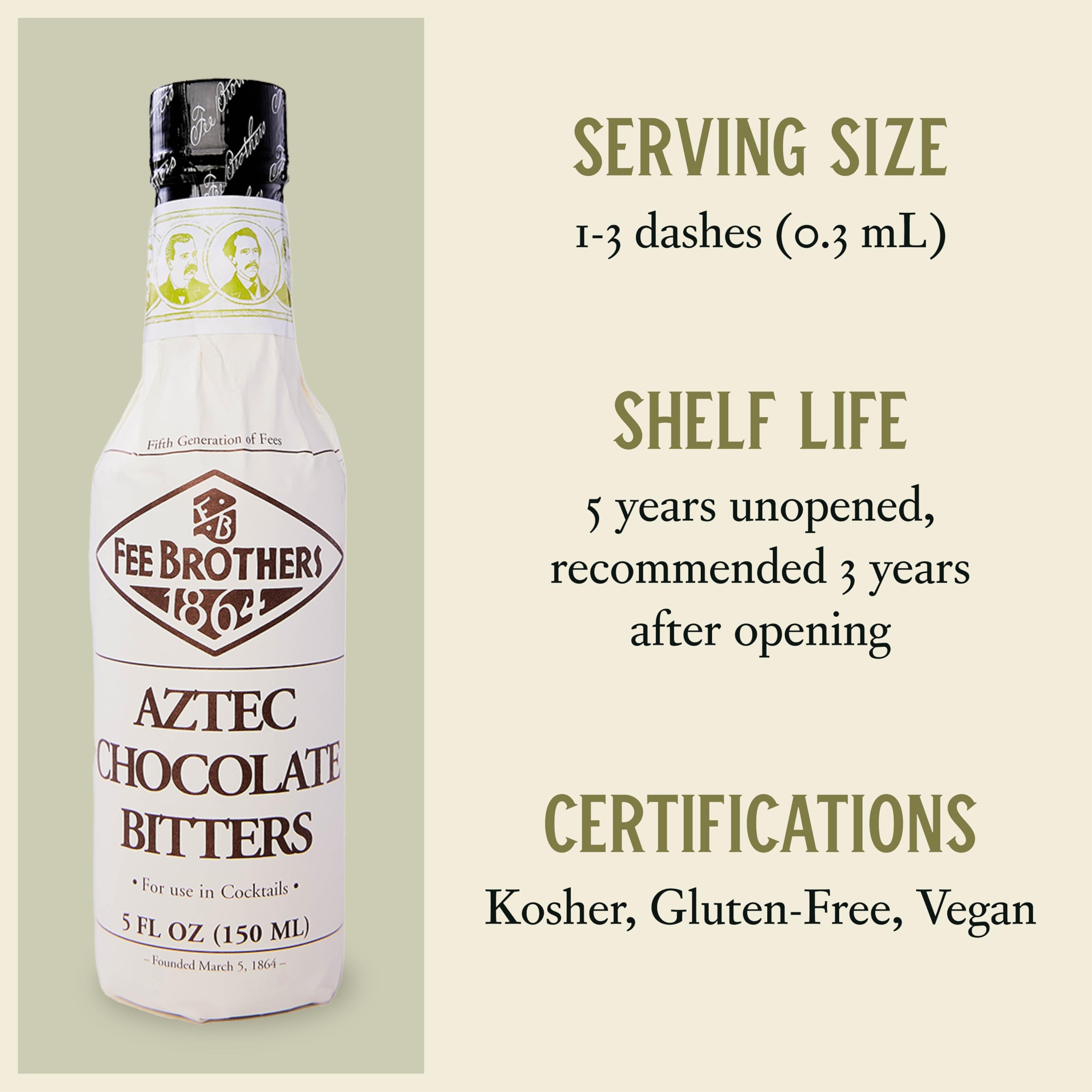 Fee Brothers Aztec Chocolate Cocktail Bitters - Aromatic Cocktail Mixer & Concentrated Flavoring, Gluten Free, Vegan-Friendly, 5 fl oz