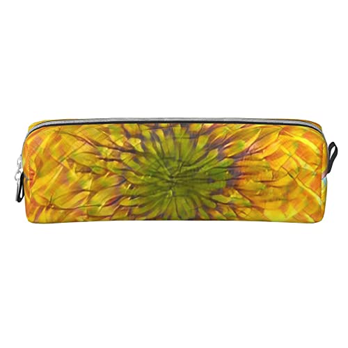 allgobee Pu Leather Pencil Bag Pen Case Sunflower-Watercolor-Painting Students Stationery Pouch Pencil Holder Desk Organizer