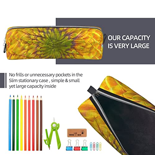 allgobee Pu Leather Pencil Bag Pen Case Sunflower-Watercolor-Painting Students Stationery Pouch Pencil Holder Desk Organizer