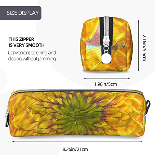 allgobee Pu Leather Pencil Bag Pen Case Sunflower-Watercolor-Painting Students Stationery Pouch Pencil Holder Desk Organizer