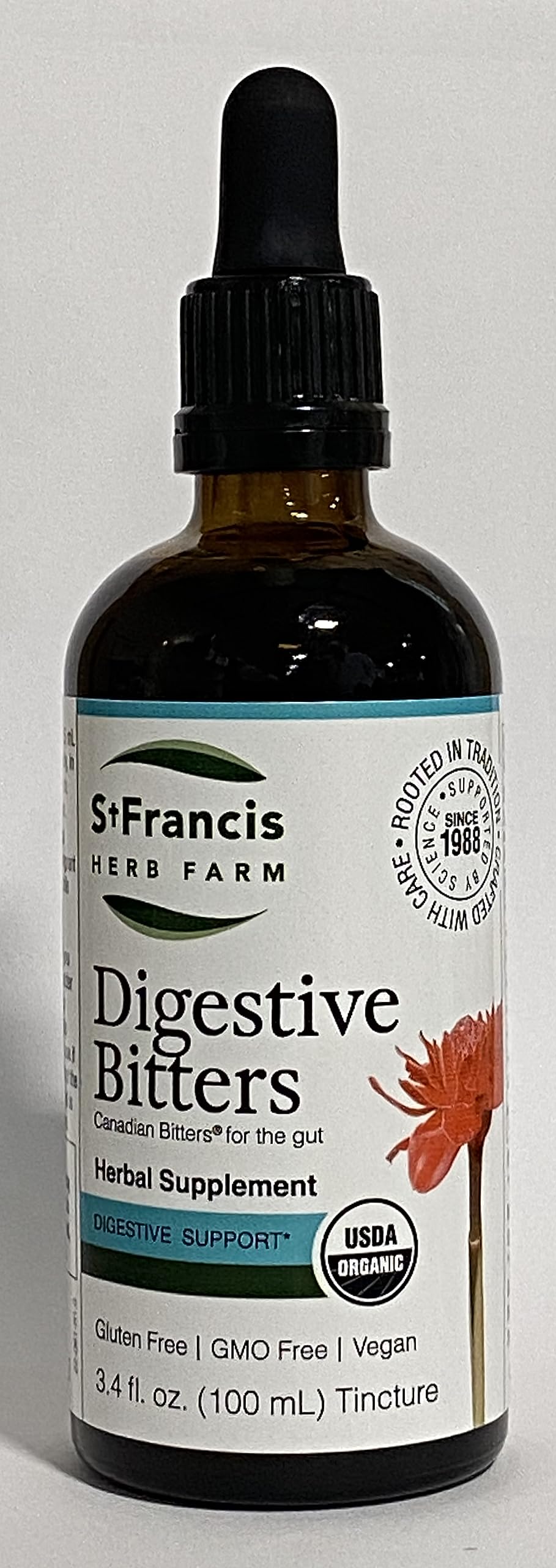 St. Francis Herb Farm - Digestive Bitters 100ml - Herbal Supplements - Organic, Non GMO, Vegan, Gluten Free, Dairy Free