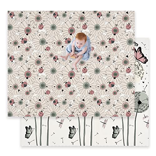 JumpOff Jo - Large Waterproof Foam Padded Play Mat for Infants, Babies, Toddlers, Play Pens & Tummy Time, Foldable Activity Mat, 70 in. x 59 in. - Daisy Bug