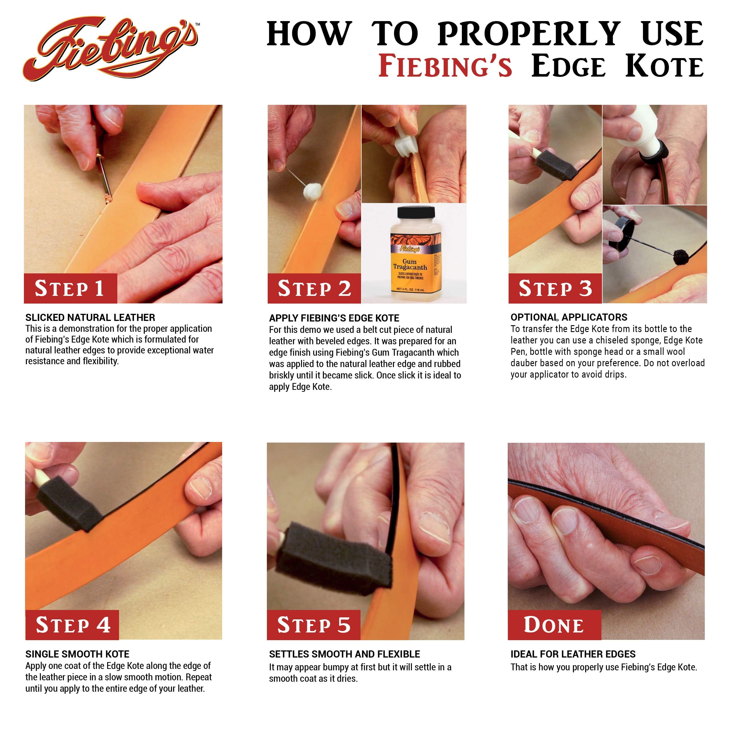 Fiebing's Edge Kote (4oz, Brown) - Leather Edge Paint for Shoes, Furniture, Purses, Couches, Belts - Flexible, Water Resistant, Semi Gloss Color Coating Leather Dye to Protect Natural Edges