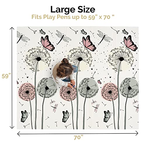 JumpOff Jo - Large Waterproof Foam Padded Play Mat for Infants, Babies, Toddlers, Play Pens & Tummy Time, Foldable Activity Mat, 70 in. x 59 in. - Daisy Bug