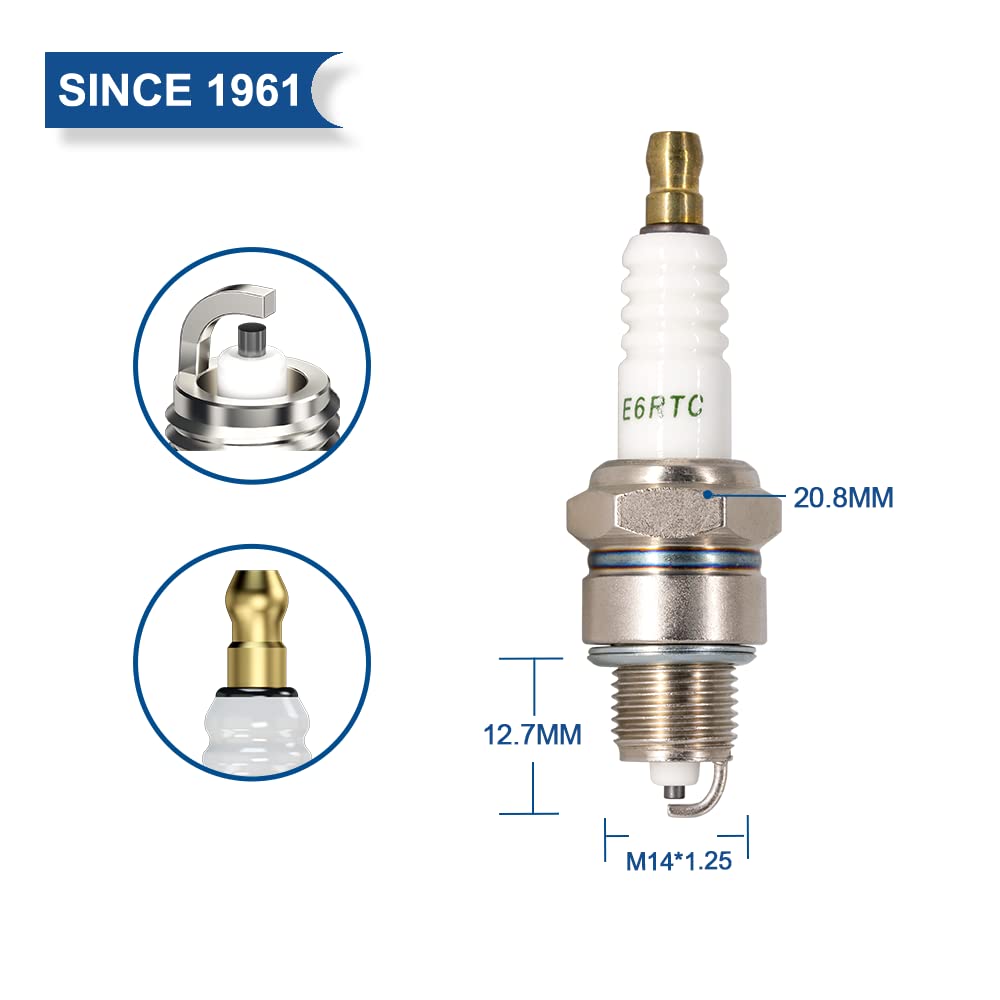 TORCH E6RTC Spark Plug Replace for NGK BPR6HS Spark Plug, for BOSCH WR7BC Spark Plug, for CHAMPION RL82YC Spark Plug, for DENSO IWF20 W20FPR-U Spark Plug, for TORO 418 119-1961 spark plug, OEM, ea