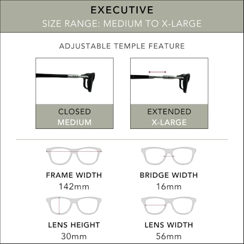 Clic Magnetic Reading Glasses for Men or Women, Computer Readers, Executive (M-XL, Black, 1.50 Magnification)