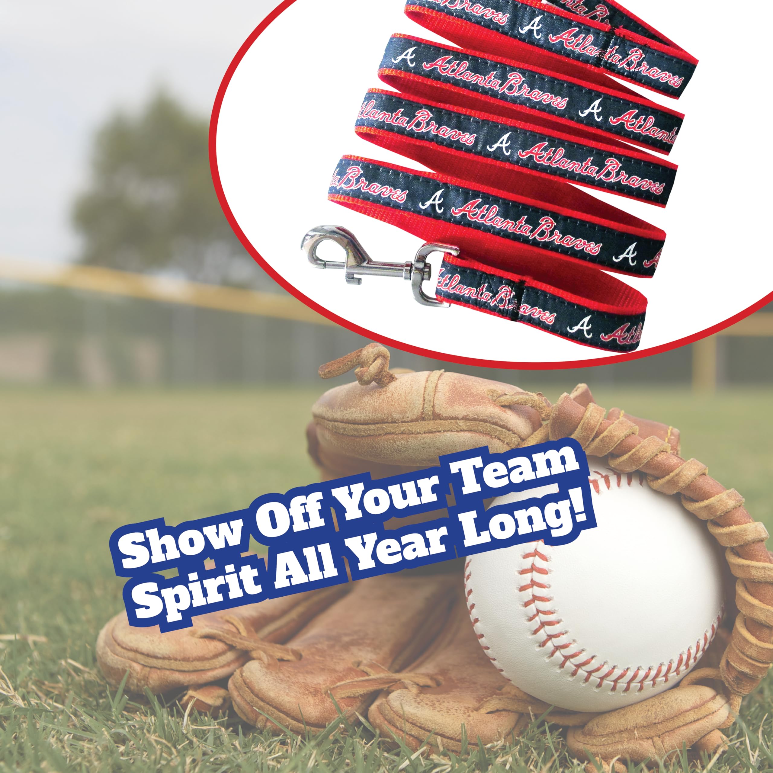 MLB PET Leash, Small, Atlanta Braves Dog Leash, Baseball Team Leash for Dogs & Cats. A Shiny & Colorful Dog & Cat Leash with Emboridered Team Name/Logo Licensed by the MLB