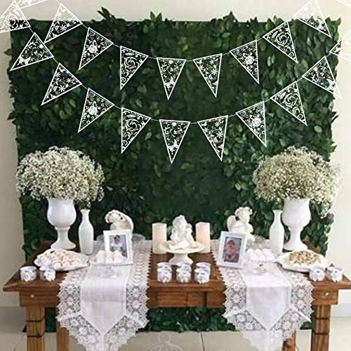 White Triangle Garland Bunting for Wedding Party Hanging Decorations Décor Backdrop Mothers Day Valentines Bridal Anniversary Engagement Birthday Party Decoration