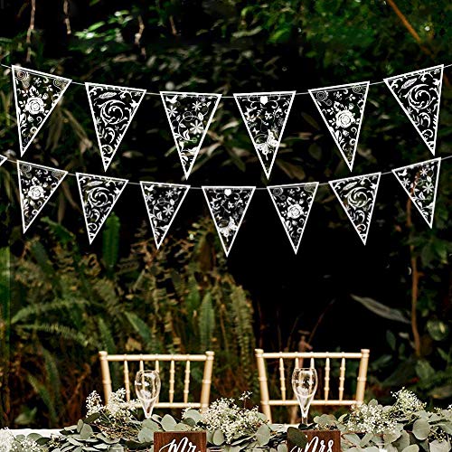 White Triangle Garland Bunting for Wedding Party Hanging Decorations Décor Backdrop Mothers Day Valentines Bridal Anniversary Engagement Birthday Party Decoration