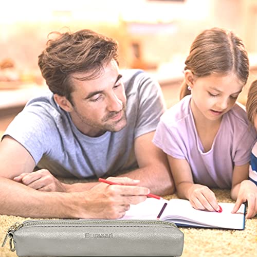 Burasari Multifunctional Leather Pencil Pen Marker Lipsticks Pencil Case Pouch Bag Holder, Stylish Zippered Pencil Bag,for Students Artists Work&Office, School(Holds Up to About 12 Pencils)