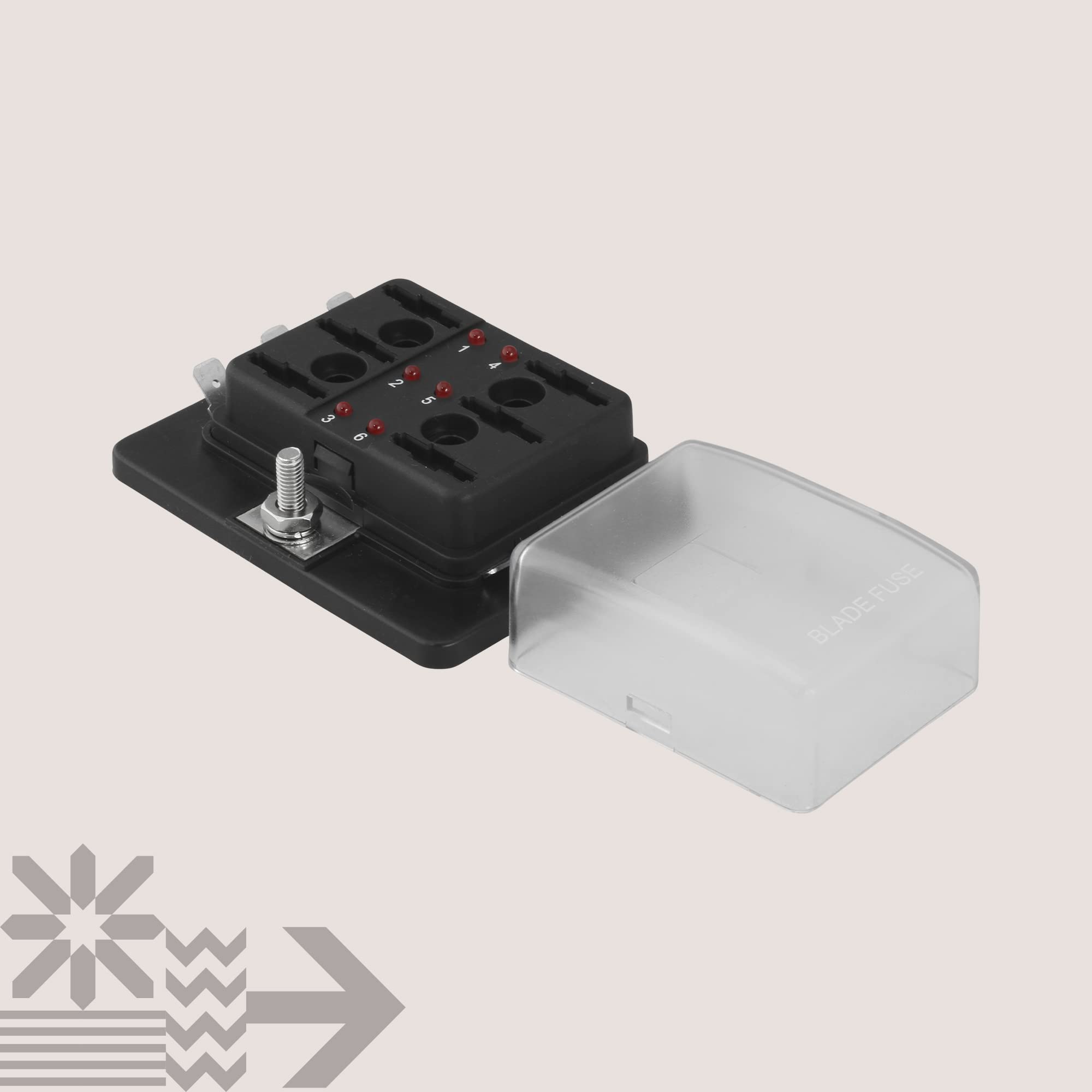 True Mods 6 Way Blade Fuse Box for Automotive [ATC/ATO Blade Fuses] [100 Amp][LED Indicator] [Protection Cover] [10-30V DC; 12V] Auto Marine Fuse Block