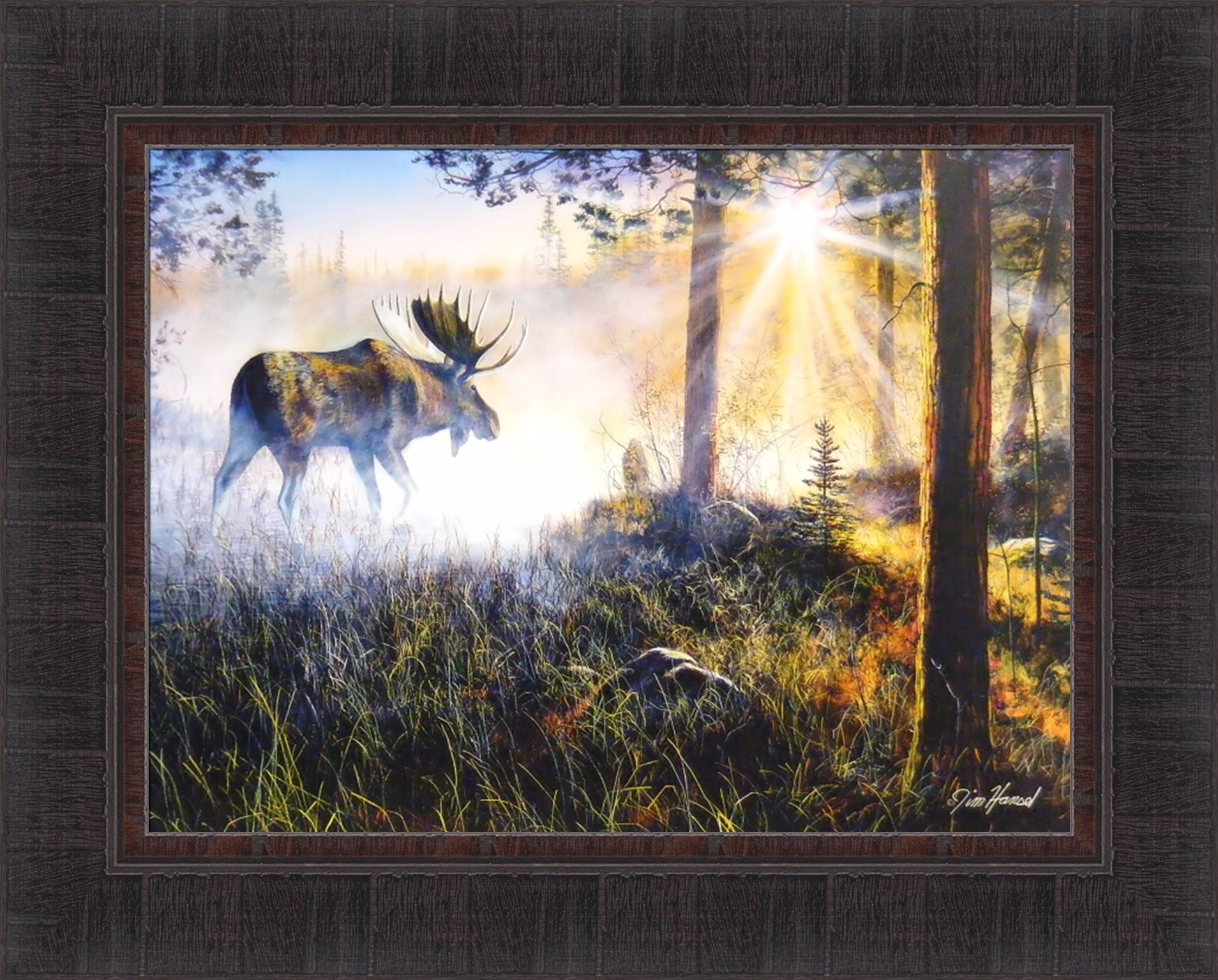 Walk in The Mist by Jim Hansel 17x21 Moose Sunrise Framed Art Print Wall Décor Picture