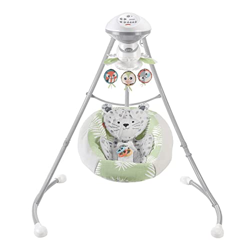 âFisher-Price Snow Leopard Baby Swing, Dual-Motion Newborn Seat with Music, Sounds, and Motorized Mobile
