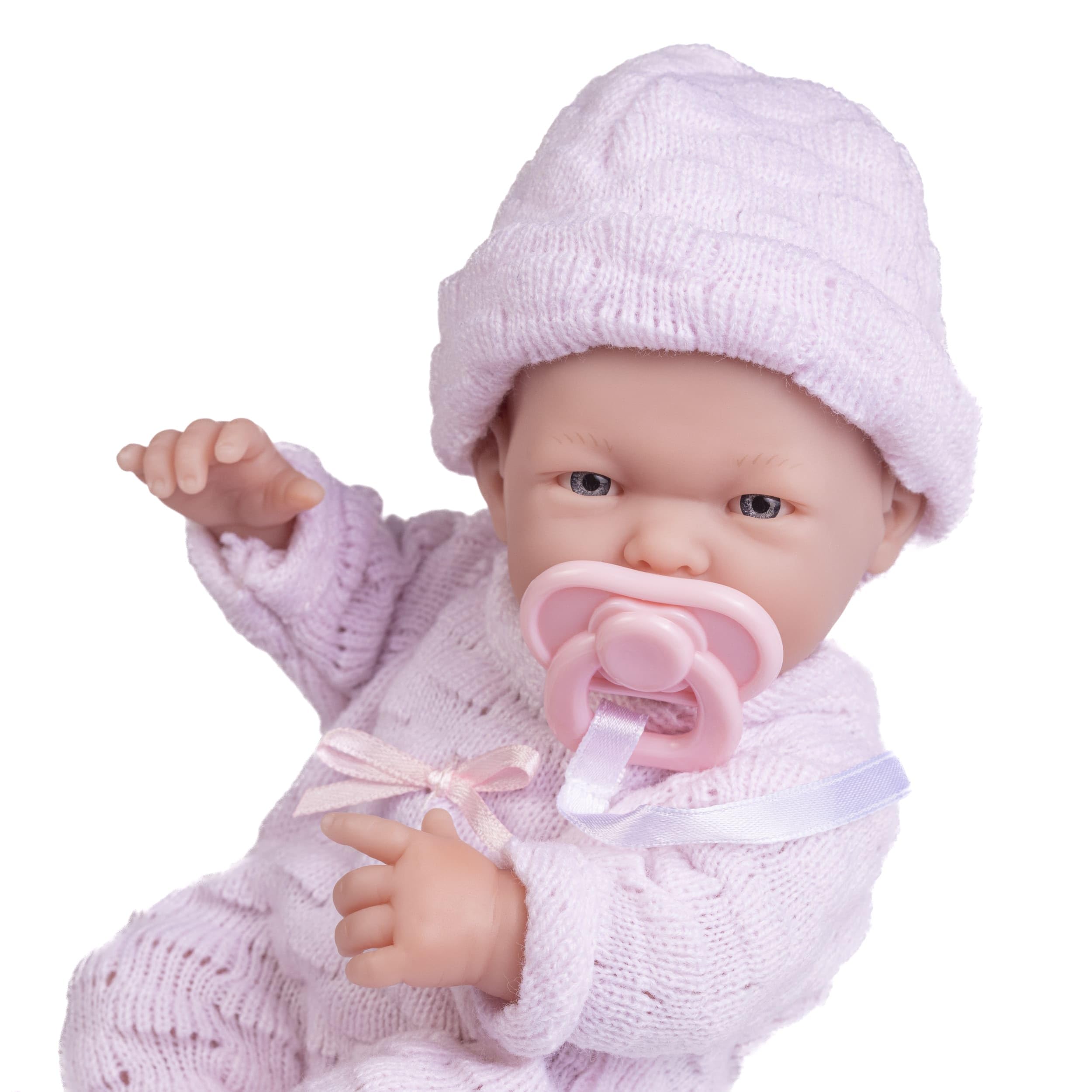 JC Toys - Mini La Newborn First Day | Anatomically Correct Real Girl Baby Doll | 9.5" All-Vinyl | Includes Knit Outfit, Hat and Pacifier | Designed by Berenguer | Ages 2+ , Pink