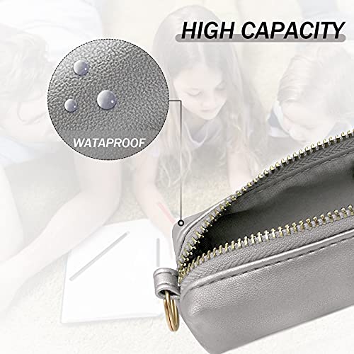 Burasari Multifunctional Leather Pencil Pen Marker Lipsticks Pencil Case Pouch Bag Holder, Stylish Zippered Pencil Bag,for Students Artists Work&Office, School(Holds Up to About 12 Pencils)