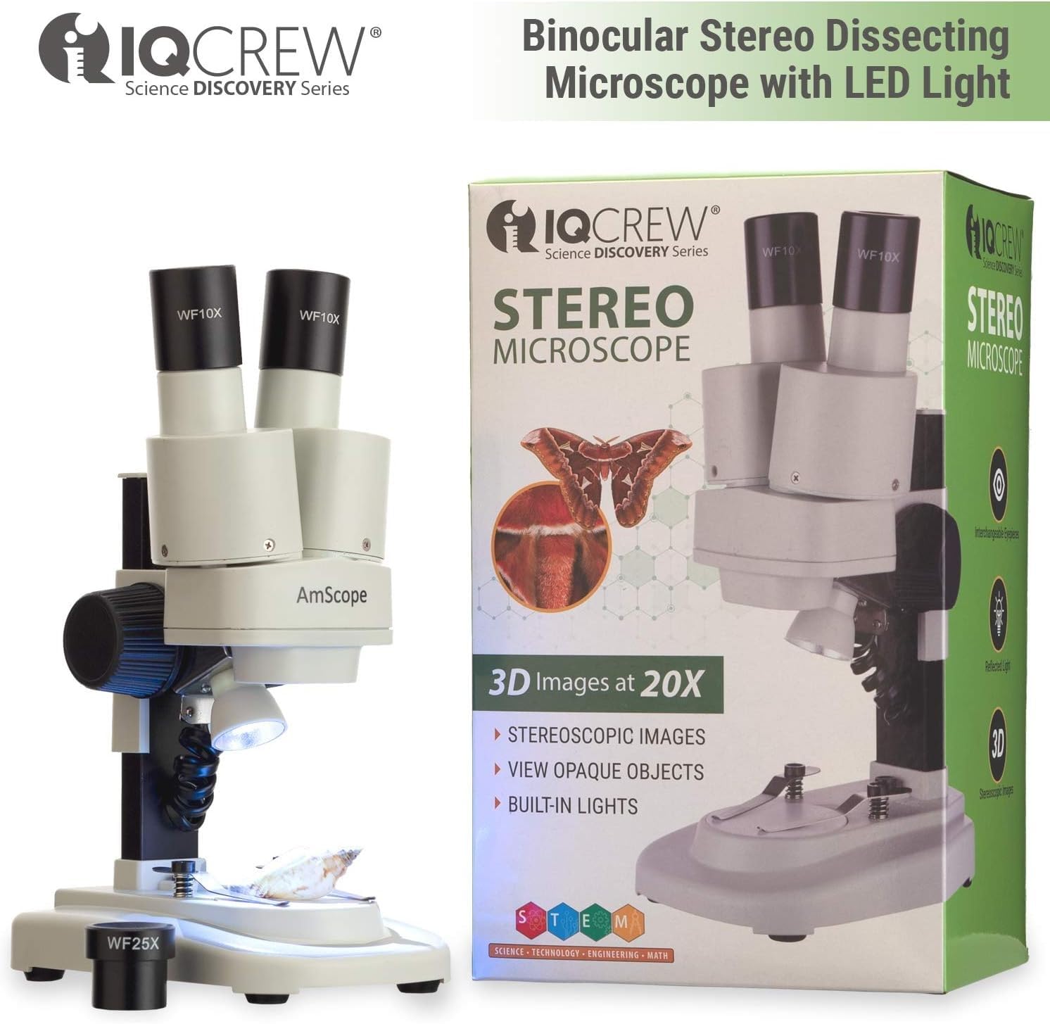 AmScope 10X-20X Kids Battery Powered Binocular Stereo Dissecting Microscope with LED Light