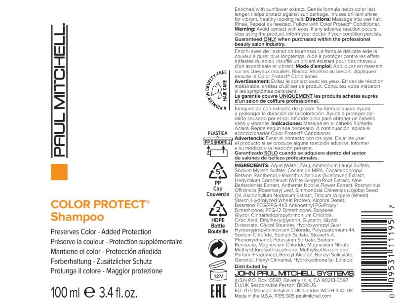 Paul Mitchell Color Protect Shampoo, Adds Protection, For Color-Treated Hair, 3.4 fl. oz.