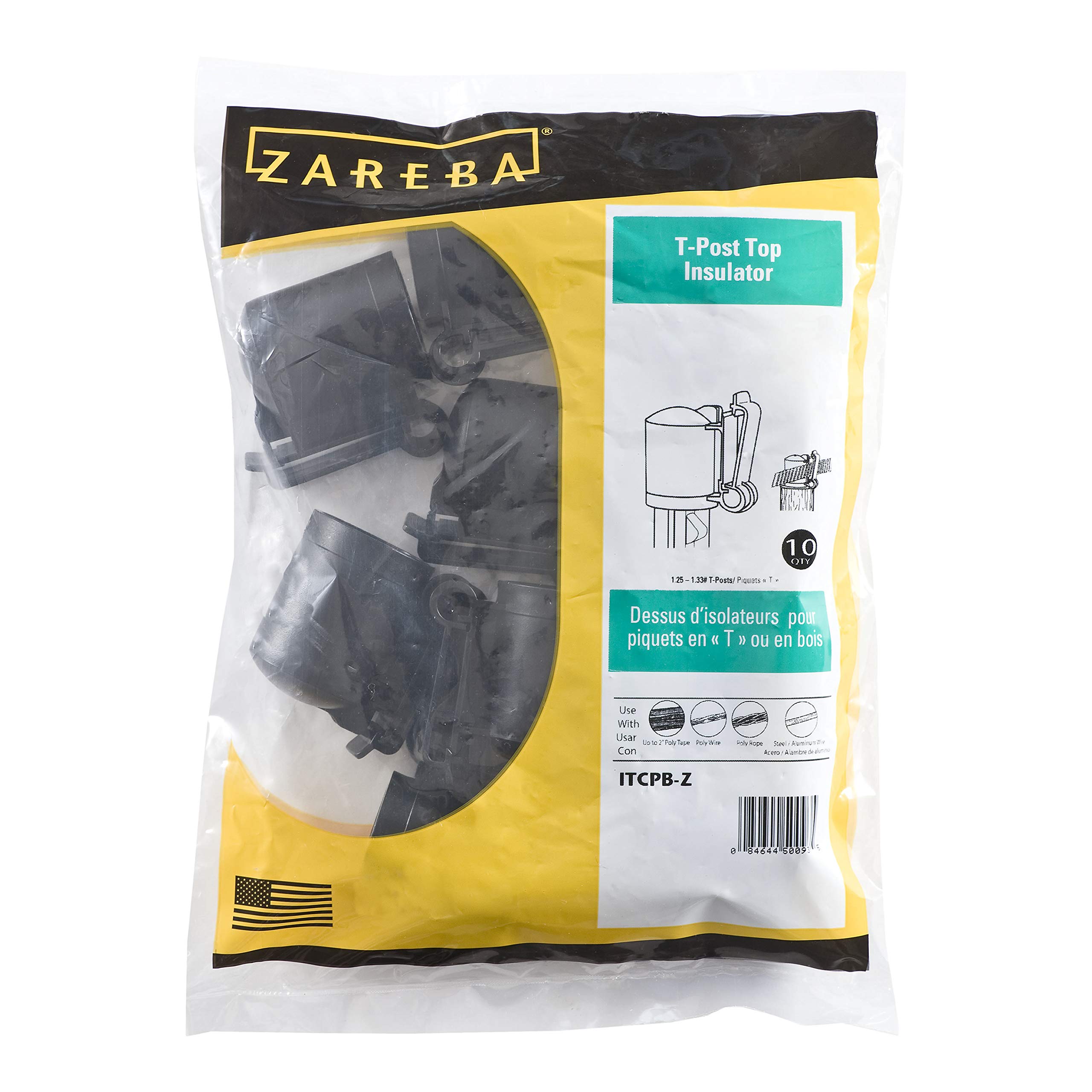 Zareba ITCPB-Z T-Post Safety Cap and Insulator, 10 per Bag, Black