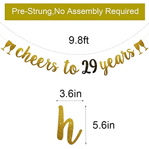 Cheers to 29 Years Banner,Pre-strung,29th Birthday Party Decorations Supplies,Gold Glitter Paper Garlands Backdrops, Letters Gold Betteryanzi
