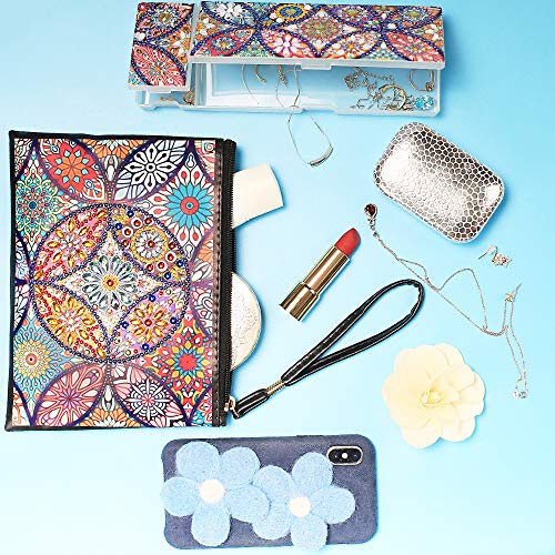 5D DIY Diamond Makeup Storage Handbag & Clear Plastic Jewelry Box Storage Organizer, PU Leather Handmade Purse with Storage Case Plastic for Kids and Adult Beginners (2pack)