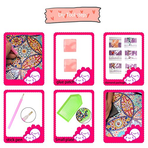 5D DIY Diamond Makeup Storage Handbag & Clear Plastic Jewelry Box Storage Organizer, PU Leather Handmade Purse with Storage Case Plastic for Kids and Adult Beginners (2pack)