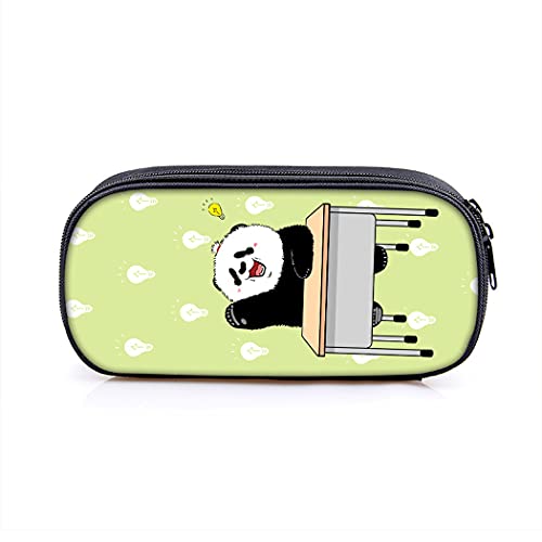 Abcsea 1 Piece Cute Panda Portable Pencil Case, Large Capacity Pencil Case, Pen Case Large, Bag Pouch with Zip for School Students and Office (Green)