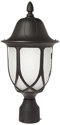 Designers Fountain Capella Outdoor Post Light, 19.25 Inch Lantern Lamp Lighting Fixture, Satin Crackled Glass Shade, Black, 2866-BK