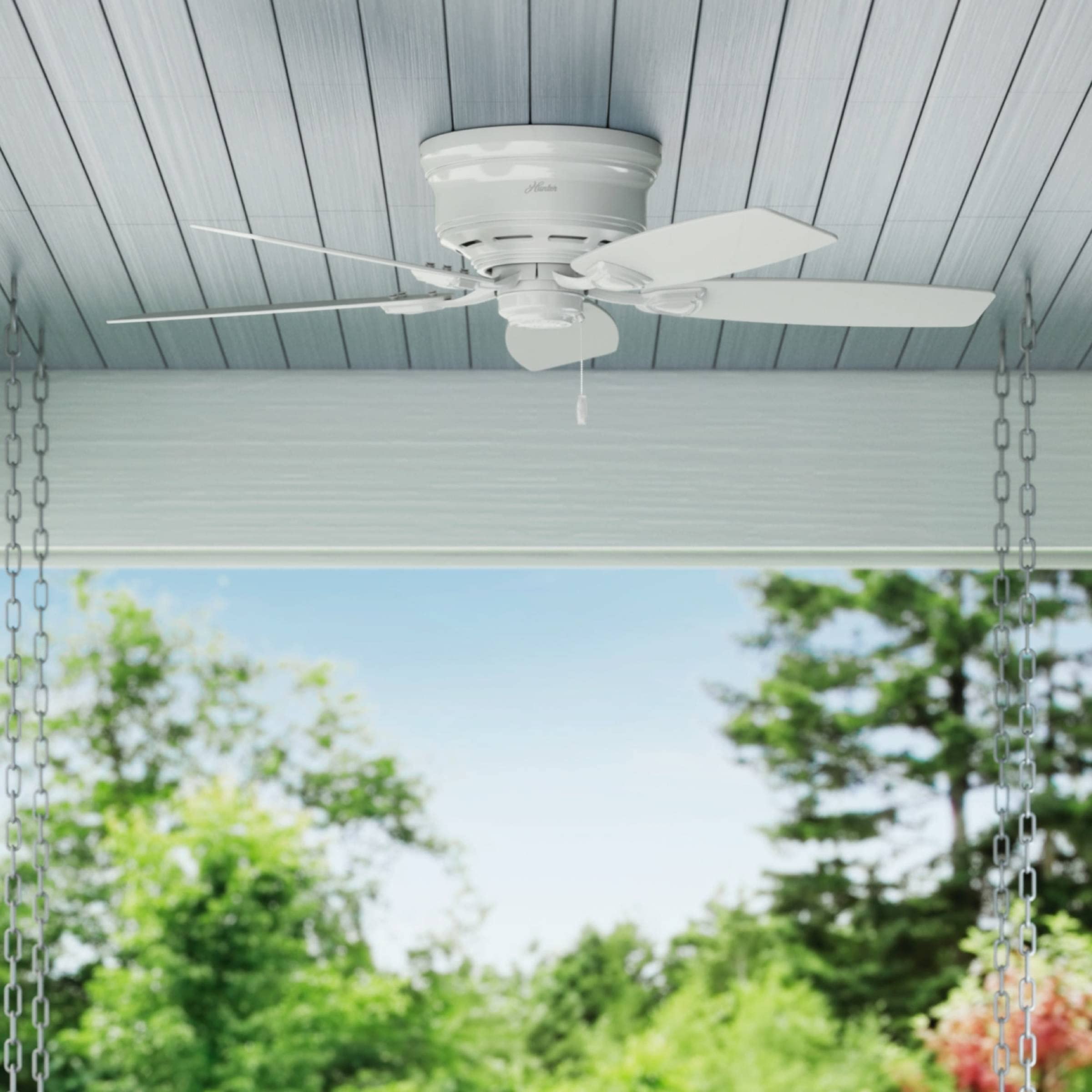 Hunter Fan Company, 53119, 48 inch Sea Wind White Low Profile Indoor / Outdoor Ceiling Fan and Pull Chain