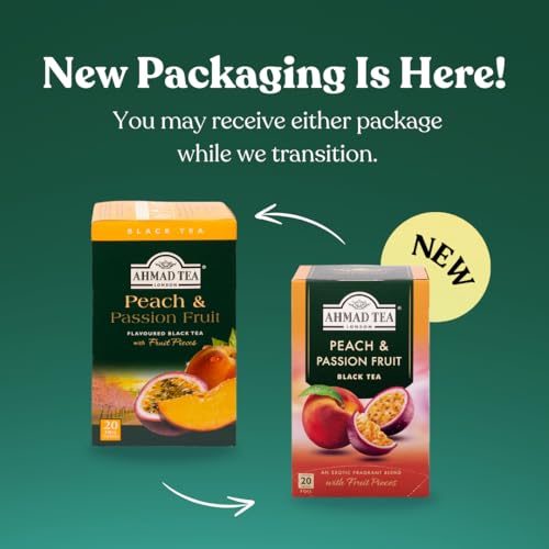 Ahmad Tea Black Tea, Peach & Passion Fruit Teabags, 20 ct (Pack of 1) - Caffeinated & Sugar-Free