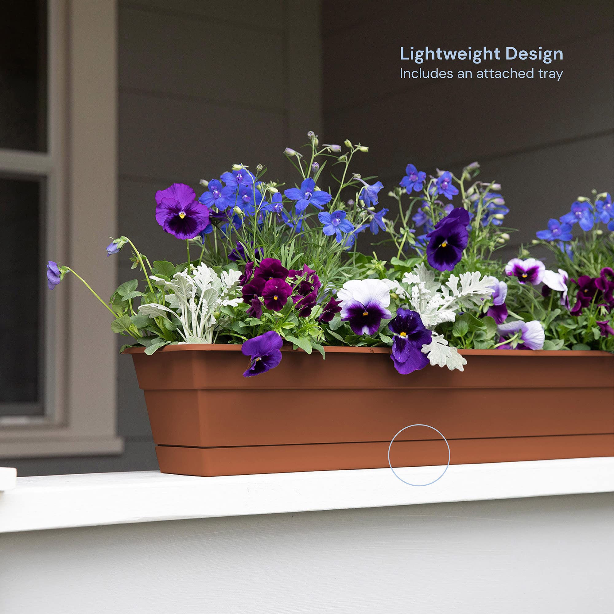 Bloem Dura Cotta Window Box Planter: 30" - Terra Cotta - Large Box with Tray, Weatherproof Resin Box, Removable Tray for Indoor & Outdoor Use, Gardening, 4 Gallon Capacity