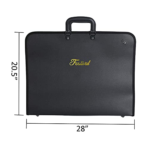 Sports Festival Art Portfolio Case Poster Board Storage Bag with Shoulder Strap 28 x 20.5 Inches Large Print Case for Sketch Drawing, Black