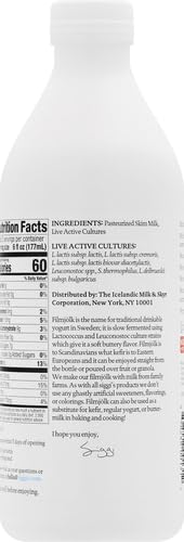 siggi’s® Drinkable Nonfat Yogurt Filmjölk, Plain, 32 oz. – Only 2 Ingredients, 0% Milkfat