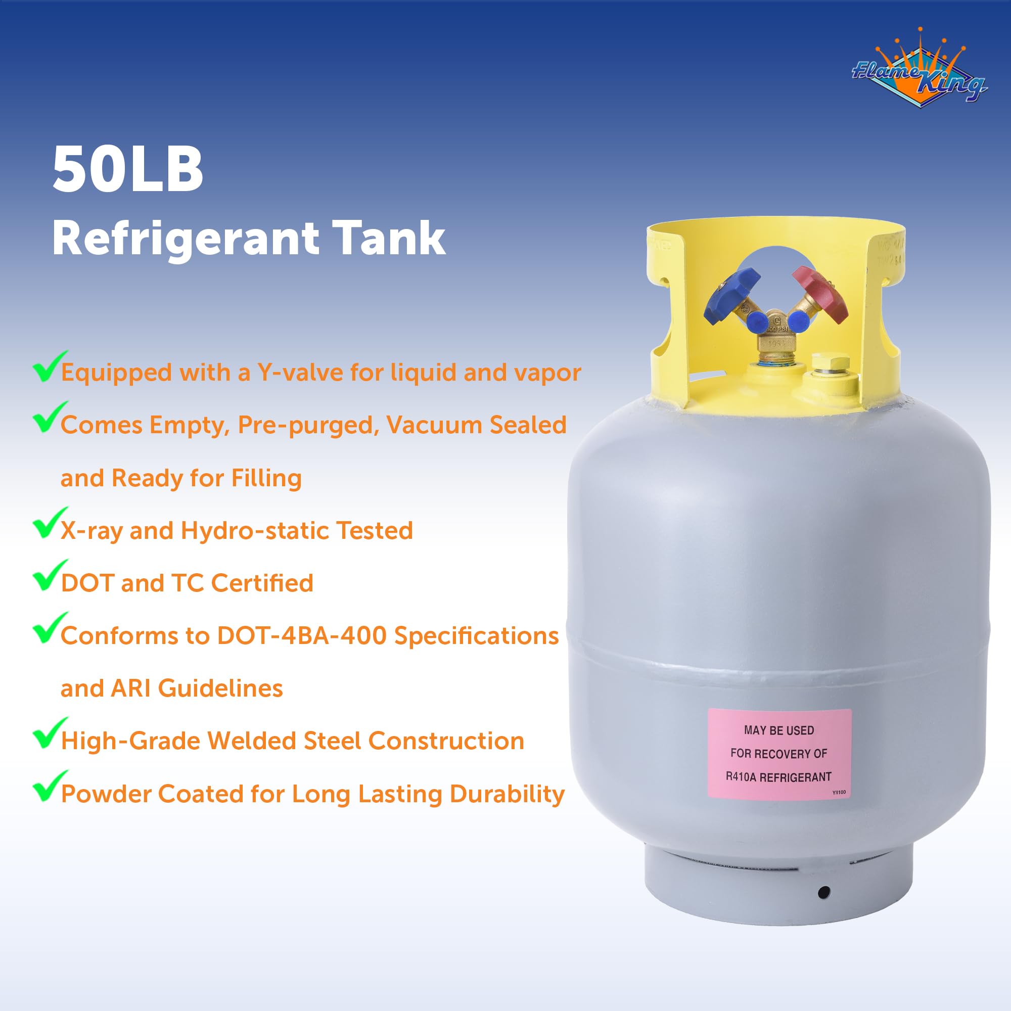 Flame King YSNR501 50 Pound Refrigerant Recovery Cylinder Tank , Gray