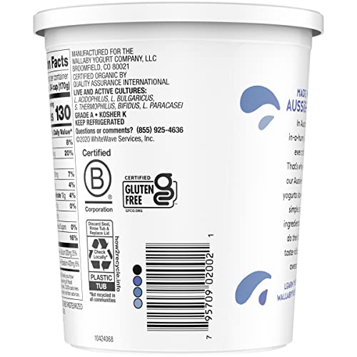 Wallaby Organic Aussie Smooth Whole Milk Regular Yogurt, Plain, USDA Organic, 32 oz.