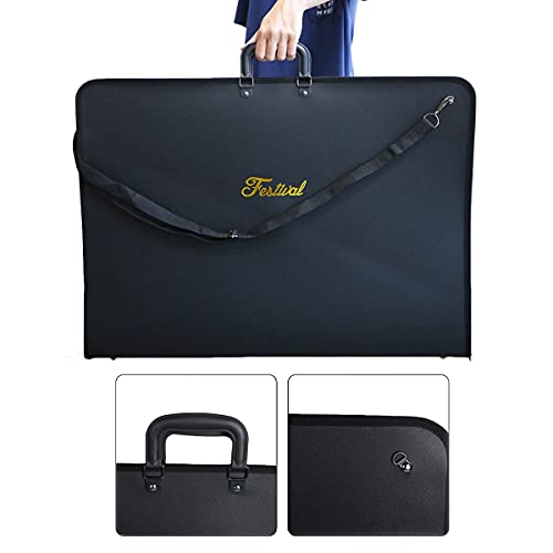 Sports Festival Art Portfolio Case Poster Board Storage Bag with Shoulder Strap 28 x 20.5 Inches Large Print Case for Sketch Drawing, Black