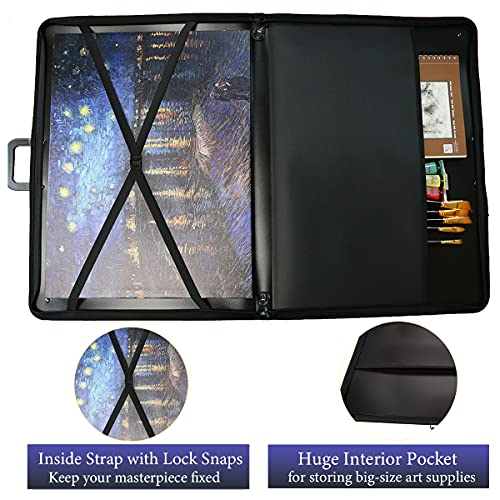 Sports Festival Art Portfolio Case Poster Board Storage Bag with Shoulder Strap 28 x 20.5 Inches Large Print Case for Sketch Drawing, Black