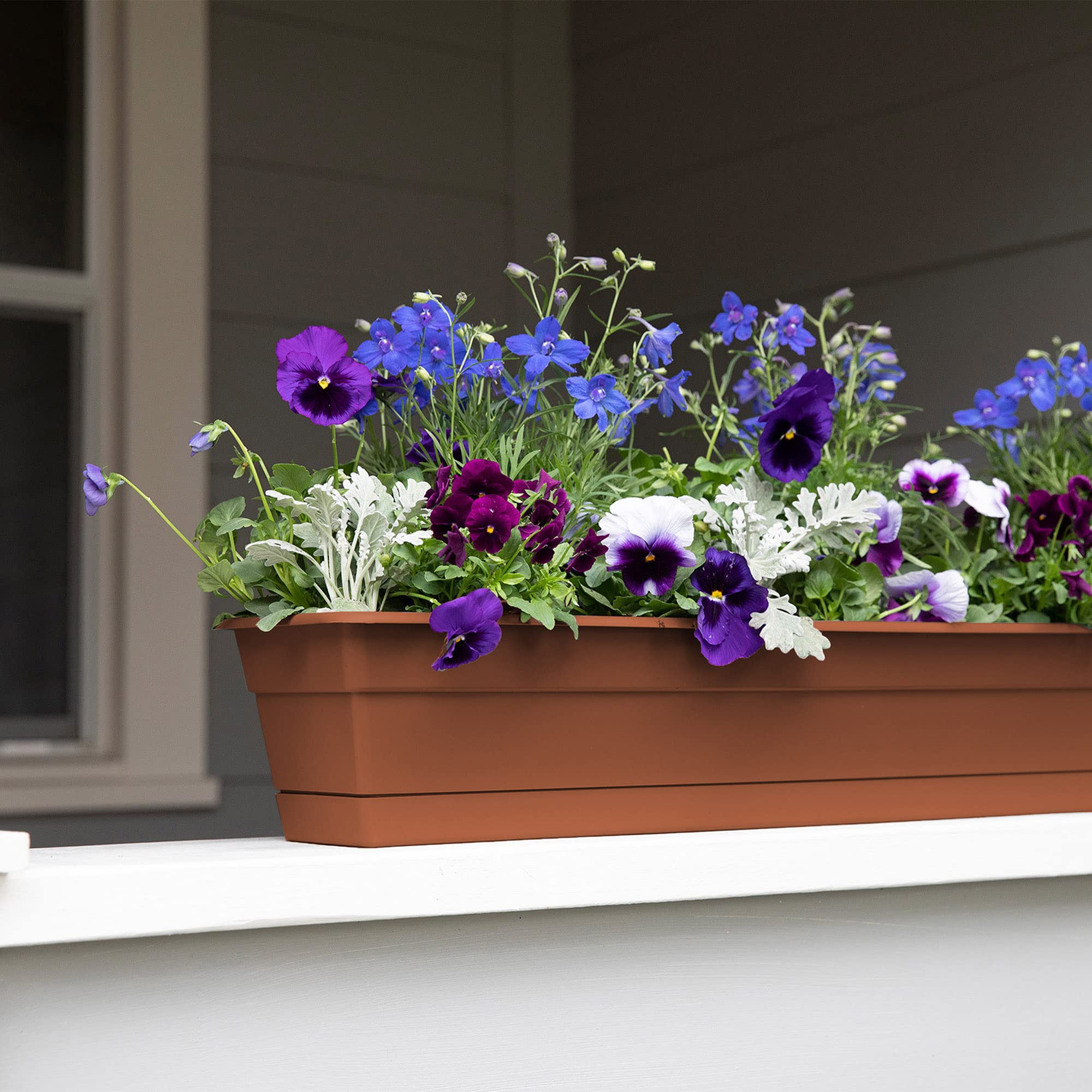 Bloem Dura Cotta Window Box Planter: 30" - Terra Cotta - Large Box with Tray, Weatherproof Resin Box, Removable Tray for Indoor & Outdoor Use, Gardening, 4 Gallon Capacity
