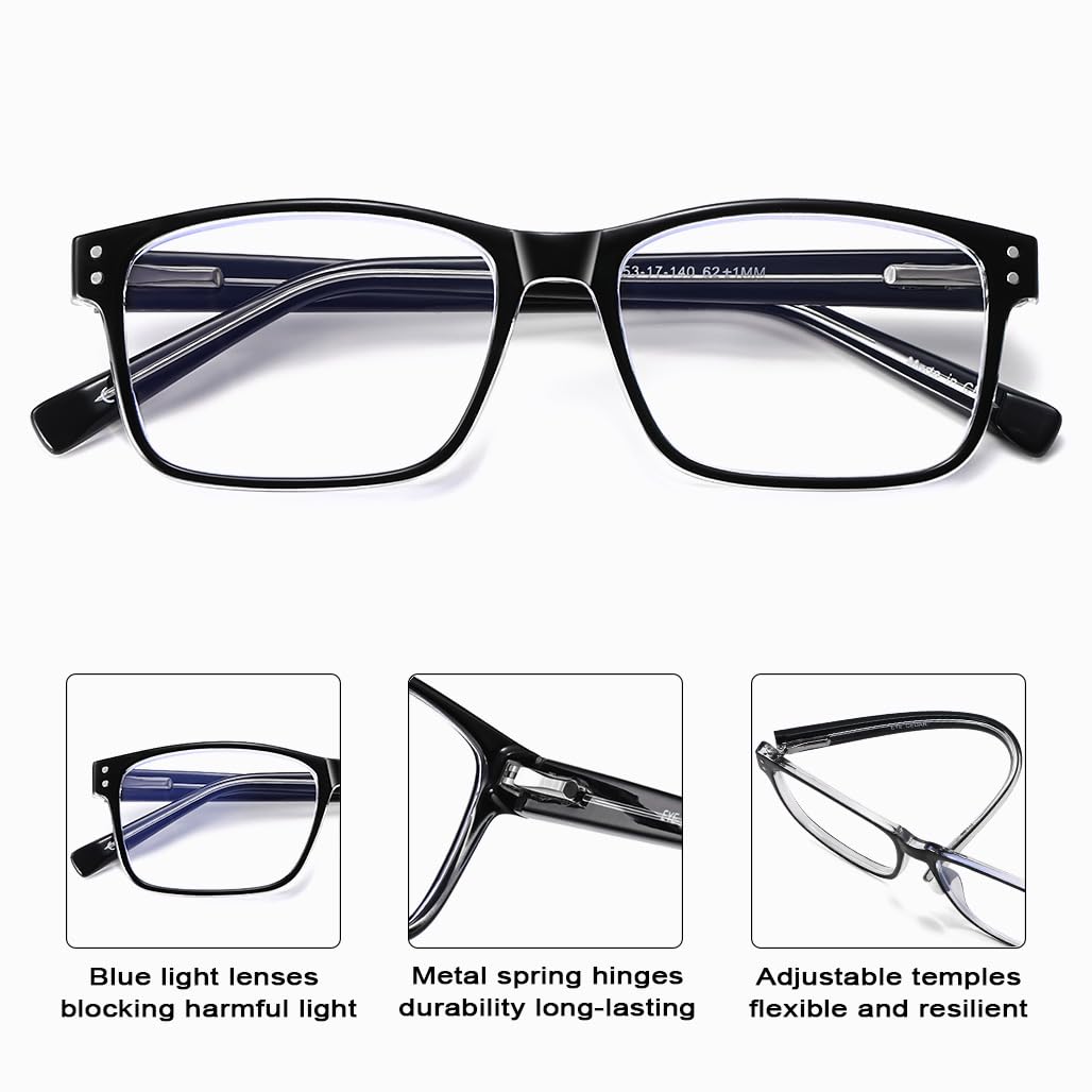 EYECEDAR 4-Pack Reading Glasses Men Blue Light Blocking Eye Glasses Metal Spring Hinges Adjustable Flexible Temples Readers for Men Women Eyeglasses 1.50