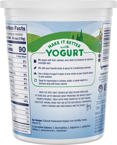 Stonyfield Organic Lowfat Yogurt, Plain, 32 oz. – 7g of Protein, Multiserving Yogurt Snack & Cooking Substitute