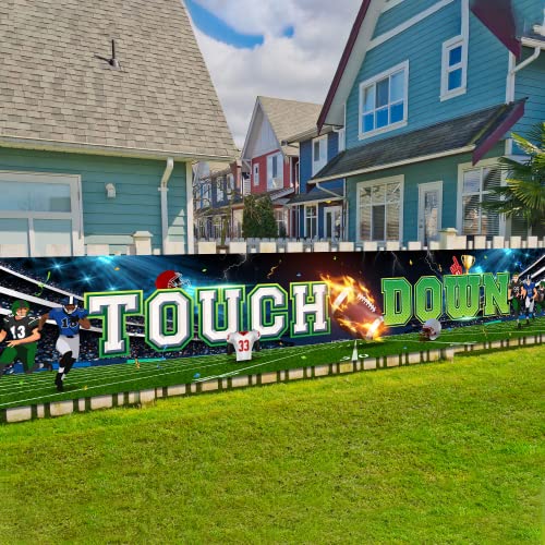 Large Football Themed Birthday Party Banner Fabric Football Scene for Touch Down Football Party Supplies Super Bowl Party Decorations Football Field Photo Booth Backdrop BannerâŚ