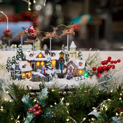 Kurt Adler Battery Operated Musical LED Village with Santa and Deer, 11-Inch