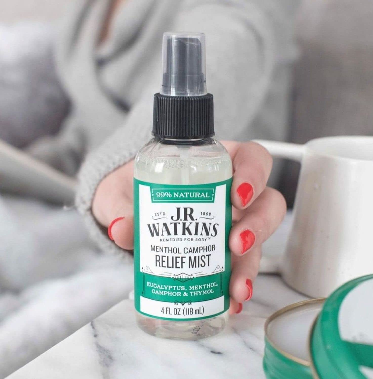 J.R. Watkins Natural Menthol Camphor Relief Mist, Mist for Flu and Cold Relief, Decongestant for Stuffy Nose, USA Made and Cruelty Free, 4 Fl Oz, 2 Pack